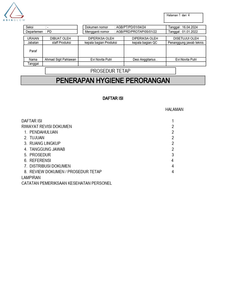 Protap Penerapan Hygiene | PDF | Bisnis | Teknologi & Rekayasa