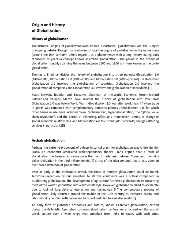 Origin and History of Globalization | PDF | Globalization | Trade