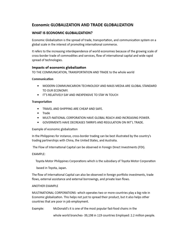 Economic Globalization in the Philippines | PDF | Exports | Globalization