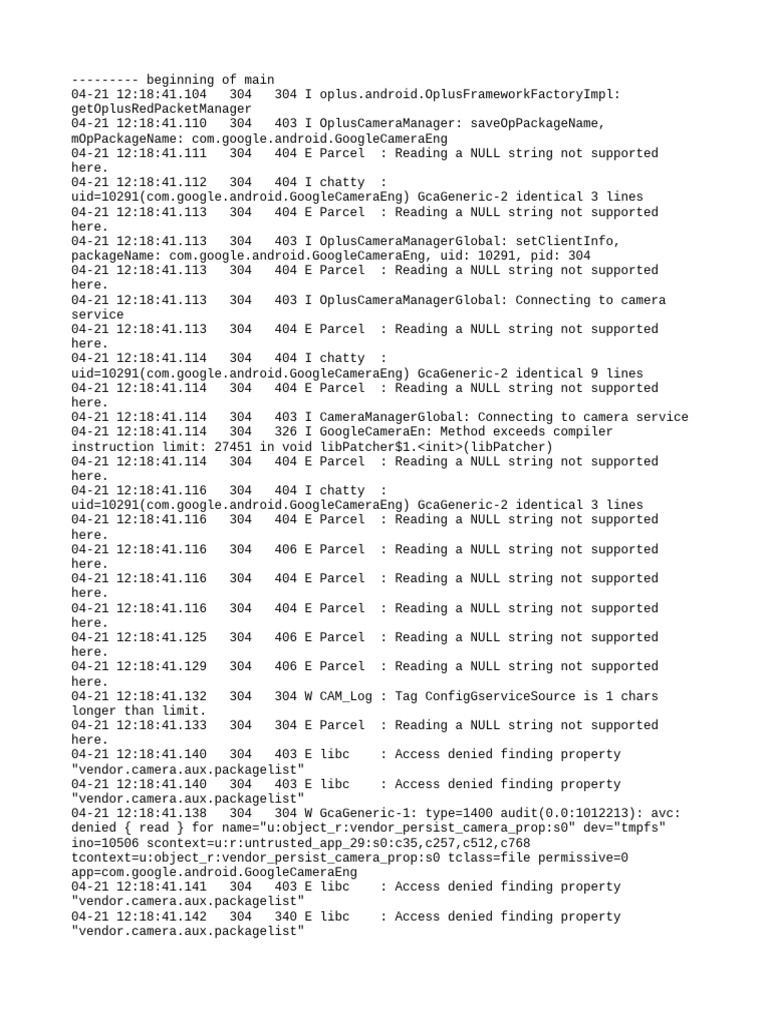 Camera Service Logs Analysis | PDF | Software | Computing