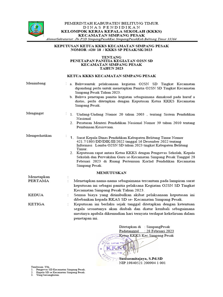 SK Panitia O2sn 2023-1 | PDF