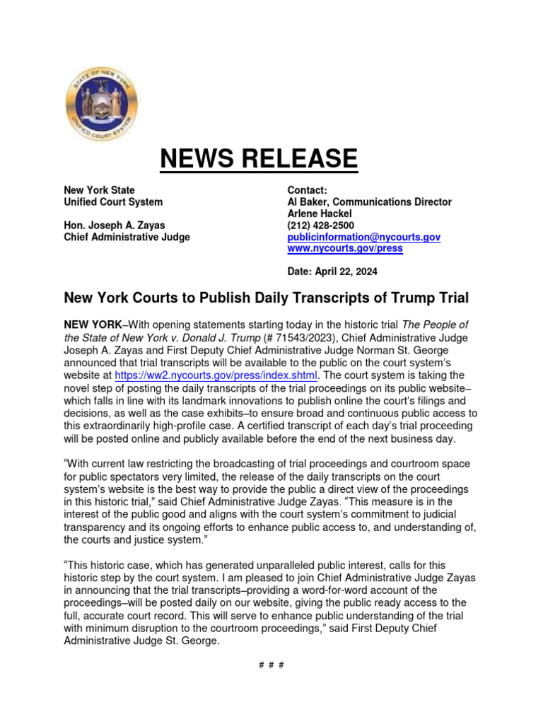 Public Transcripts Trump Trial New York | PDF | Judge | Donald Trump