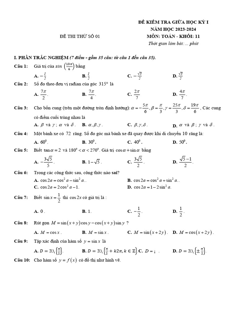 de 1 - Toán 11 - de Thi Giua Kì 1 - KNTT - Nam Hoc 2023-2024-2-1-4 | PDF