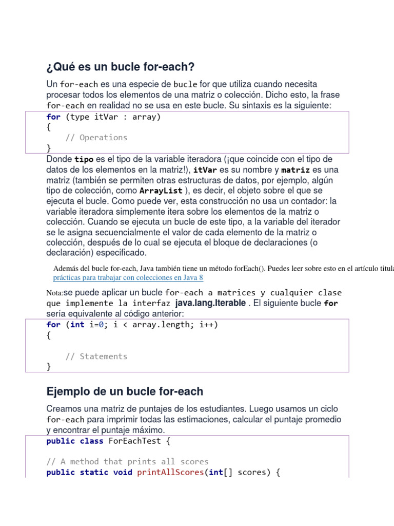 Ciclo For Each Java | PDF | Java (lenguaje de programación) | Algoritmos y Estructuras de Datos