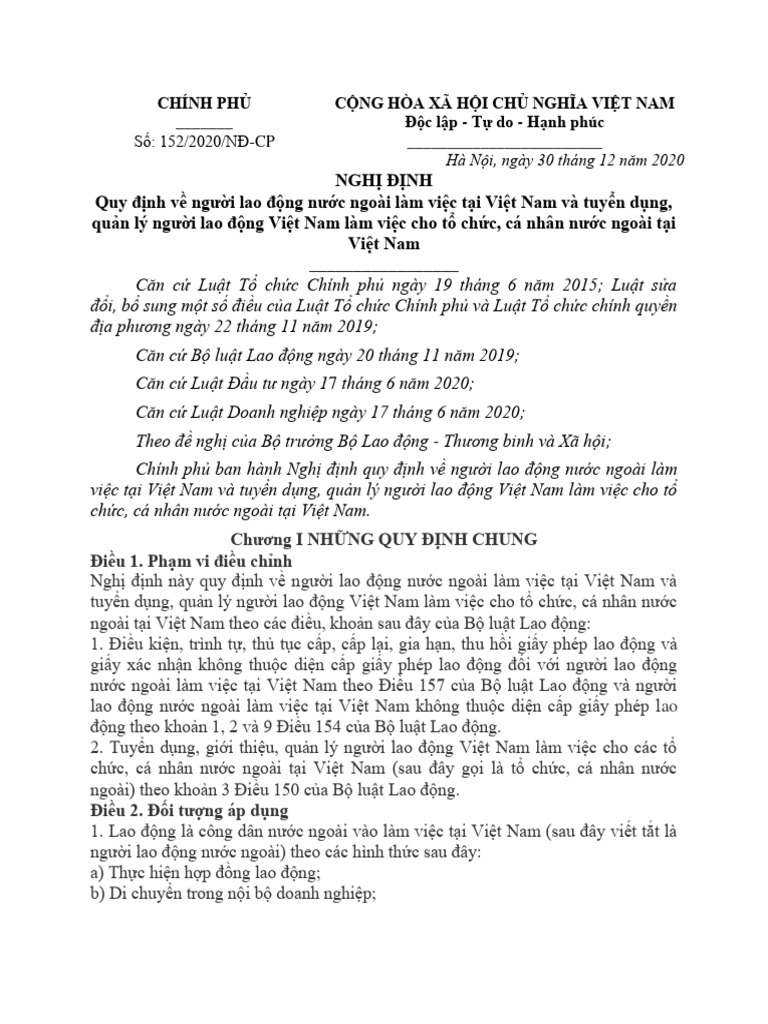 Nghị dinh 152 cap giay phep lao dong | PDF