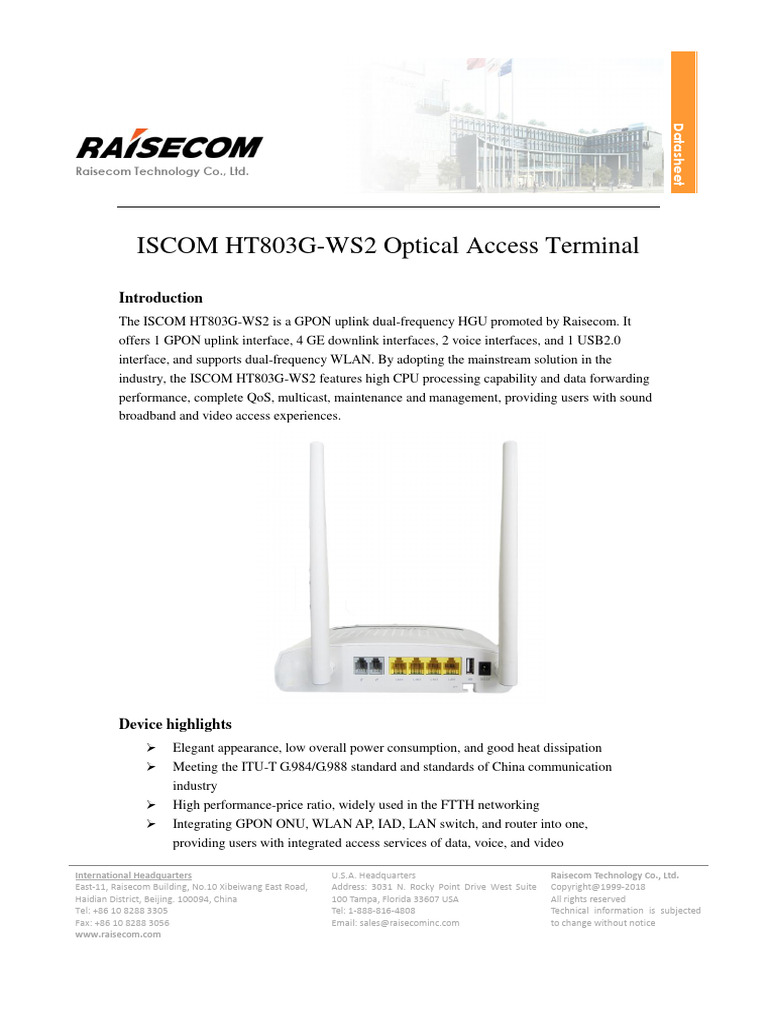 RC - DS - ISCOM HT803G-WS2 (T) (Rel - 01) | PDF | Wireless Lan ...