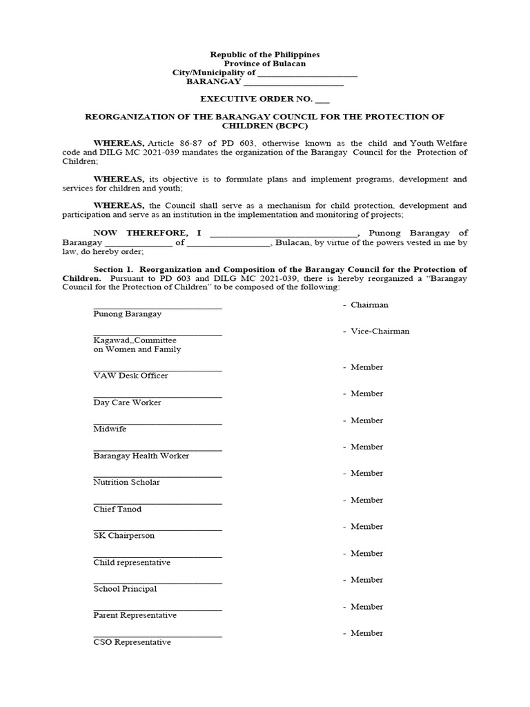 BCPC Reorganization Executive Order | PDF | Justice | Crime & Violence