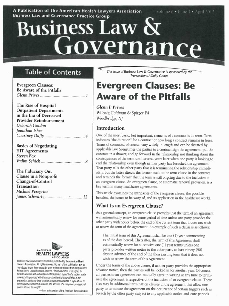 Evergreen Clauses On Provider Agreement | PDF