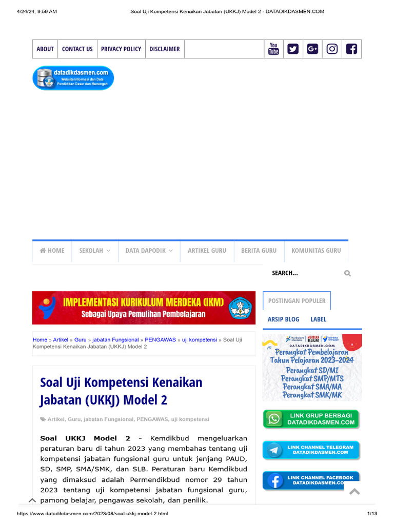 Soal Uji Kompetensi Kenaikan Jabatan (UKKJ) Model 2 | PDF