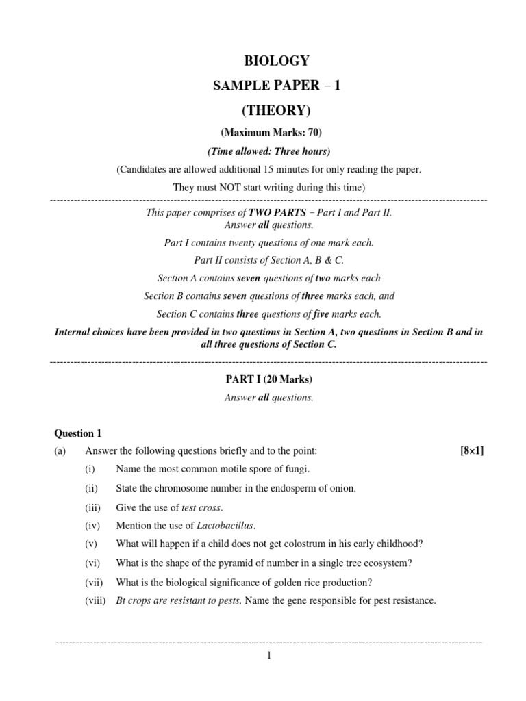 Biology-Paper-1 | PDF | Infection | Genetics