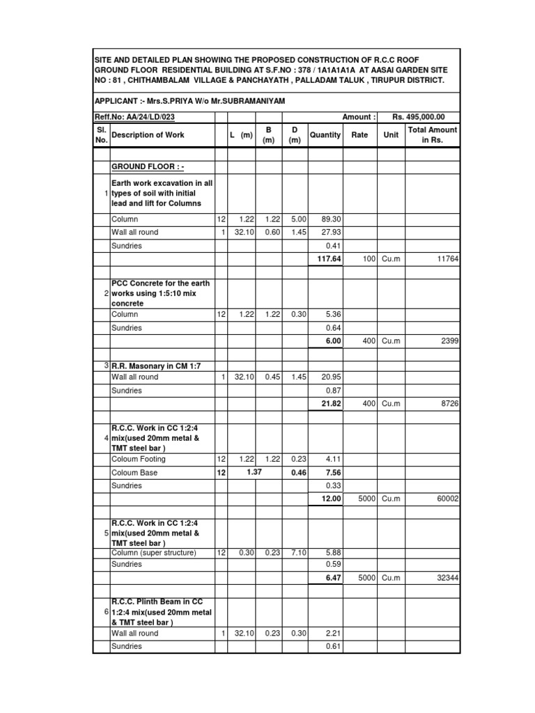 priya madam estimate (2) | PDF | Wall | Structural Engineering