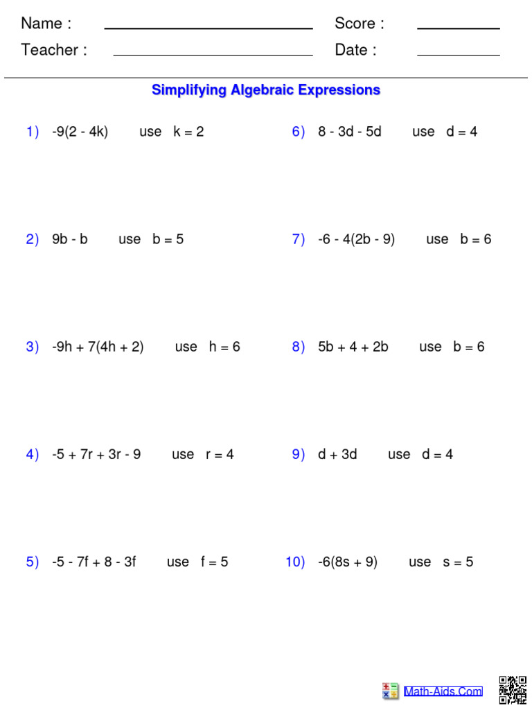 Algebra Substitution Pdf