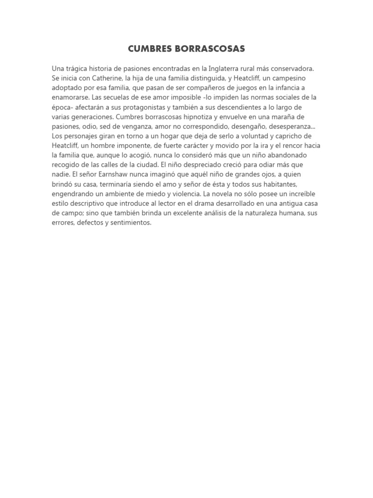 Cumbres Borrascosas | PDF | Novela negra, policíaca y suspenso | Clásicos