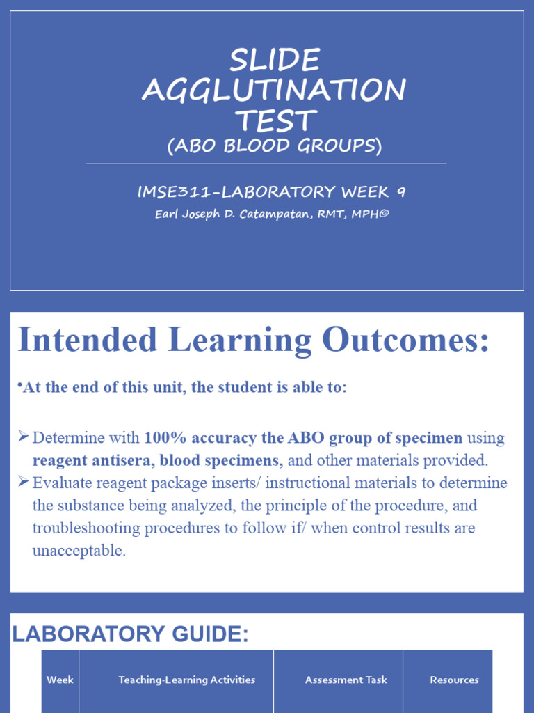 Week 9 Slide Agglutination Test | PDF | Blood Type | Antibody