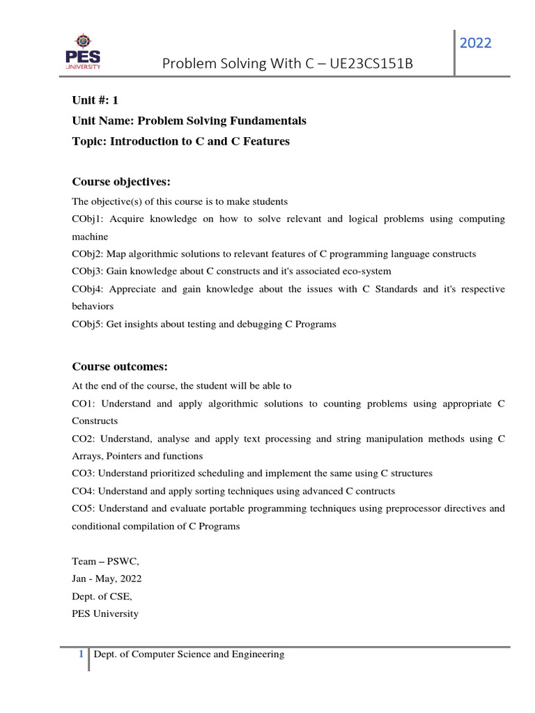 C U1 Notes | Download Free PDF | C (Programming Language) | Computer ...