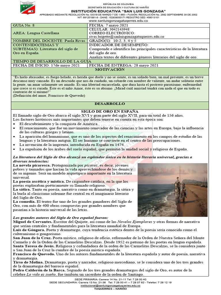 Guía # 8 Lenguaje 10. Siglo de Oro | PDF | Teatro | Renacimiento
