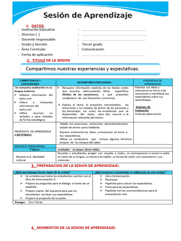 Sesion DE APRENDIZAJE Comunicacion | PDF | Aprendizaje | Evaluación