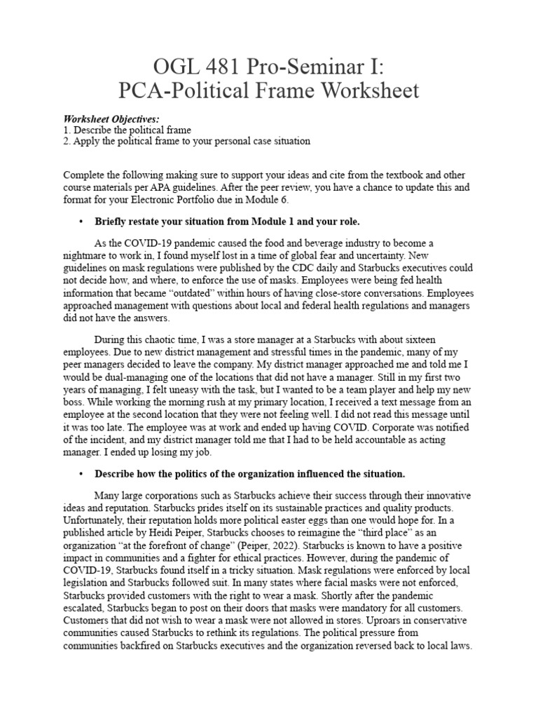 Ogl 481 Political Pca Worksheet - Jeremy Akin1 | PDF | Starbucks