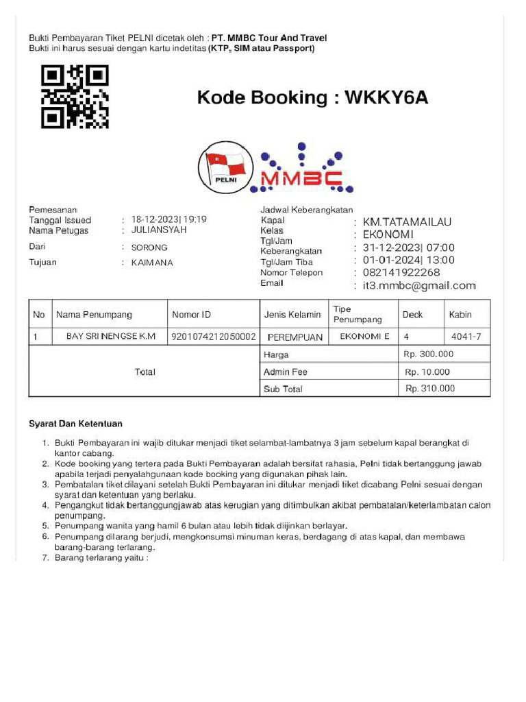 E-Tiket Kapal Pelni Sorong - Kaimana | PDF