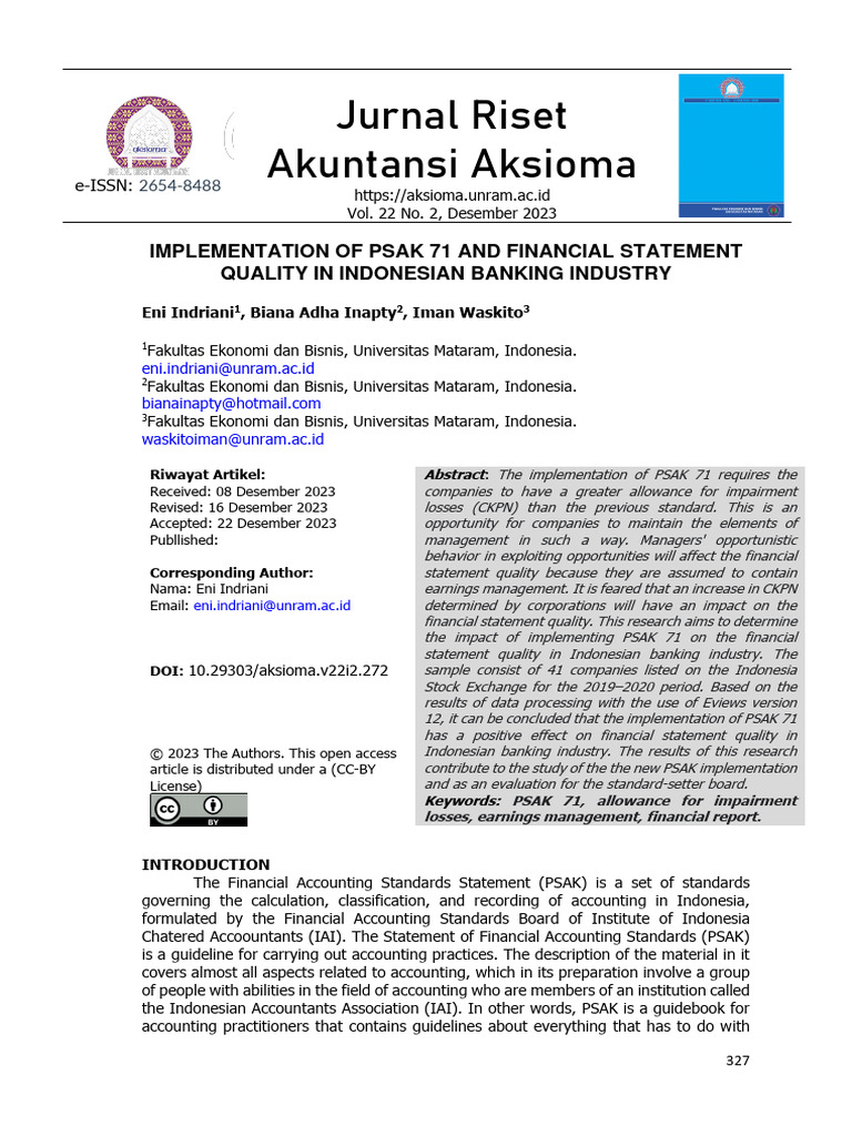 PSAK 71 Impact on Indonesian Banking Quality | PDF | Accounting ...