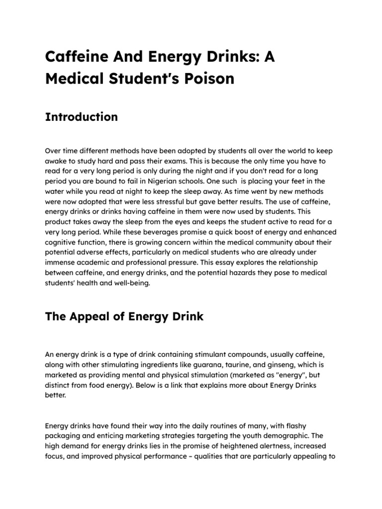 Caffeine and Energy Drinks - A Medical Student's Poison | PDF ...