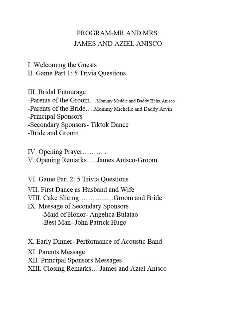 Program | PDF | Wedding | Social Conventions
