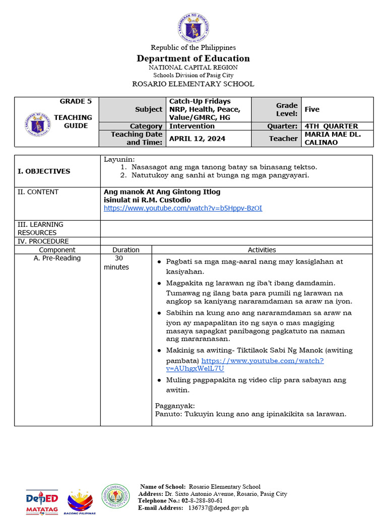 GRADE-5-NRP-INTERVENTION-1-APRIL-12 | PDF