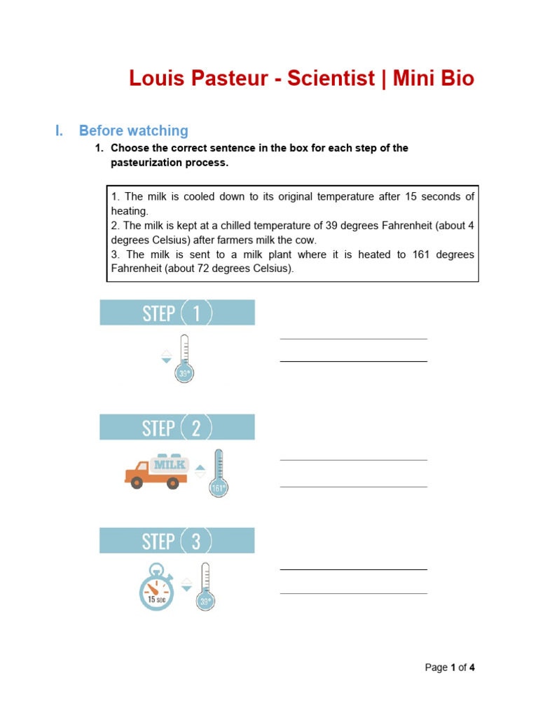 Louis Pasteur - Scientist - Mini Bio | PDF | Milk | Science