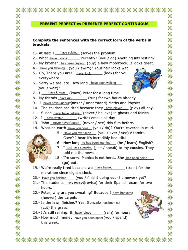 Homework Present Perfect VS Present Perfect Continuous | PDF