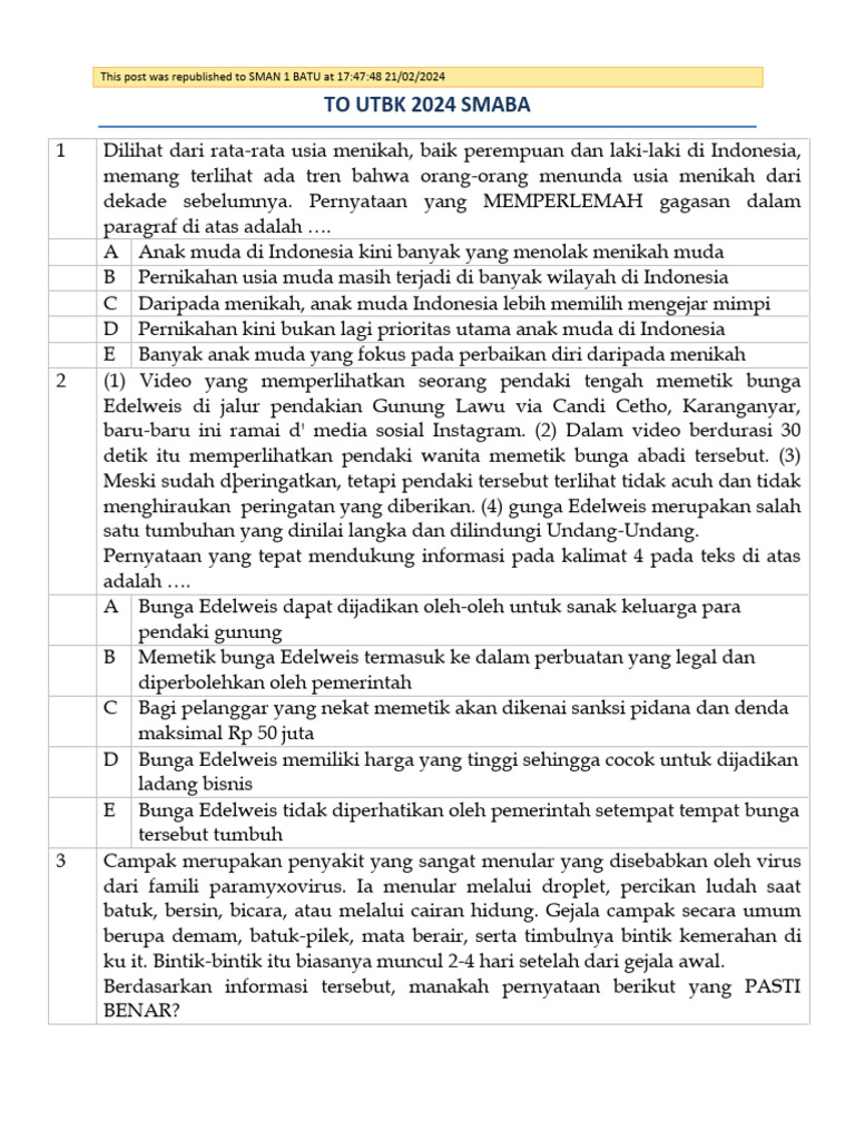 Analisis Pernyataan UTBK 2024 | PDF | Ilmu Sosial | Pengembangan Diri