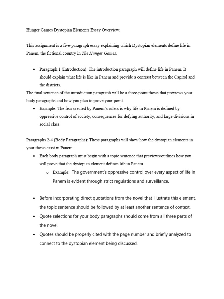 Hunger Games Dystopian Elements Essay Overview - 2024 | PDF | The ...