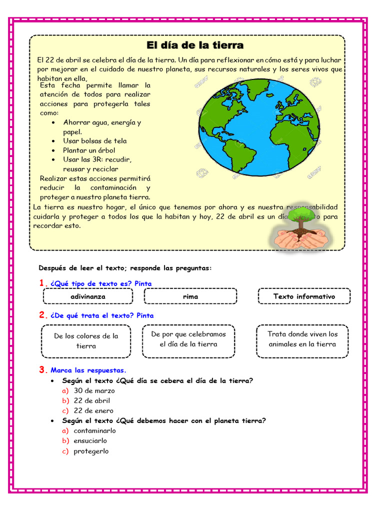 Cuidado del Planeta Tierra para Niños | PDF | Tierra | Reciclaje