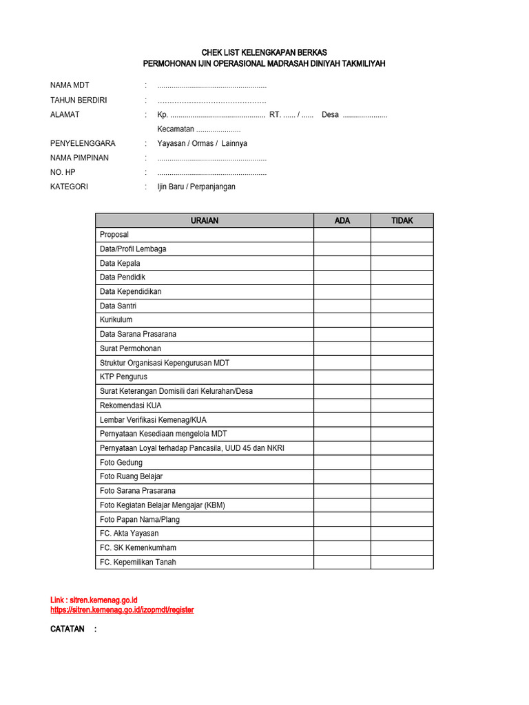 Chek List Kelengkapan Berkas | PDF