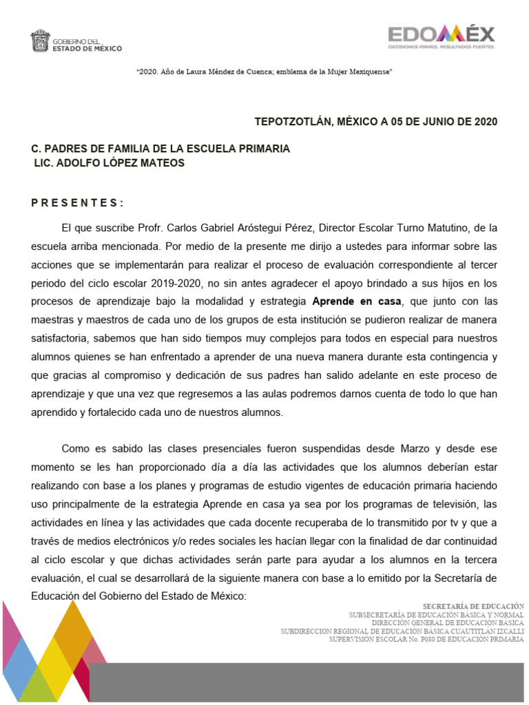 Información A Padres de Familia | PDF | Educación primaria | Escuelas