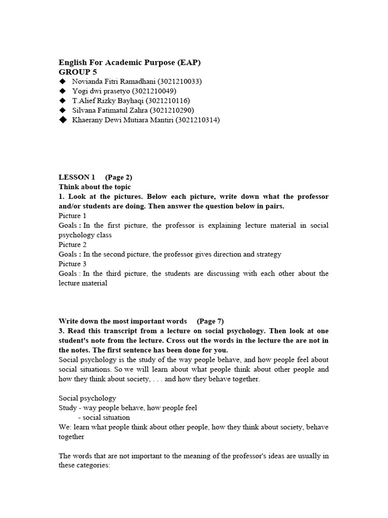 Salin-Assigment EAP (B) Yogi Dwi Prasetyo | PDF | Lecture | Reading Comprehension