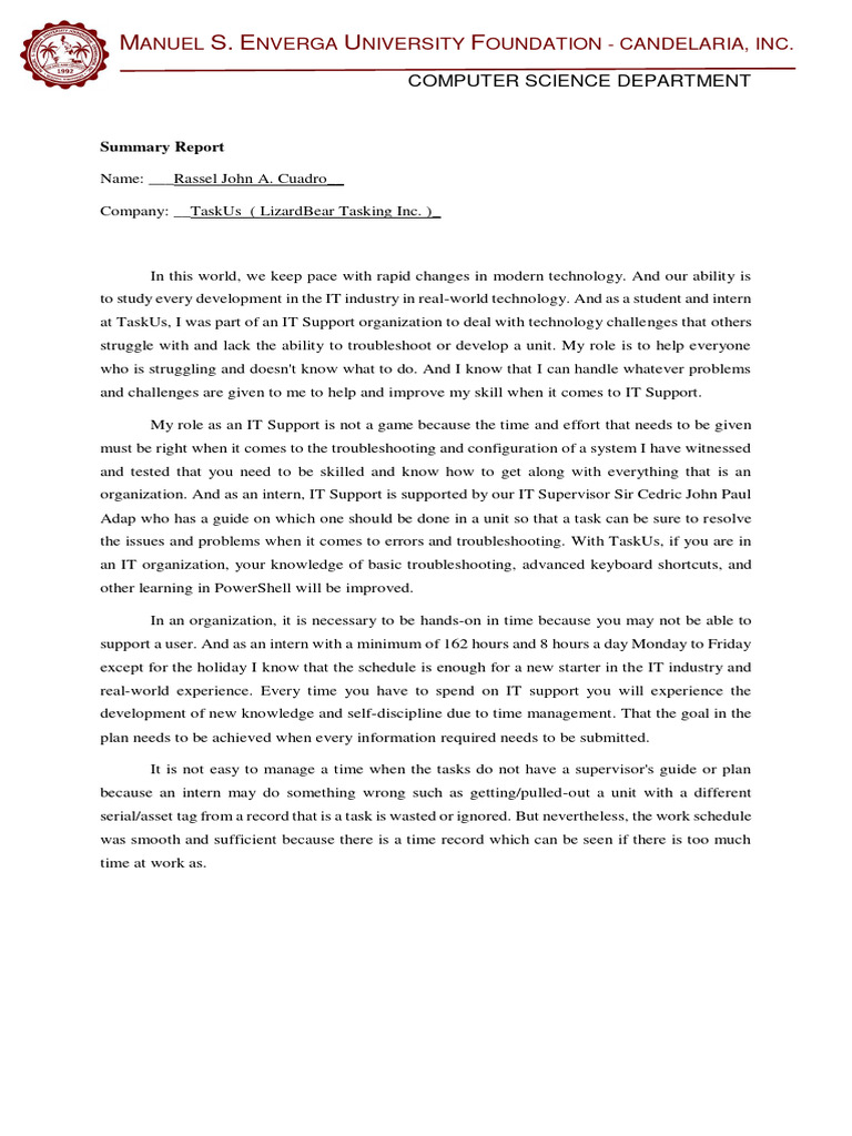 Summary-Report | PDF | Troubleshooting | Cognitive Science