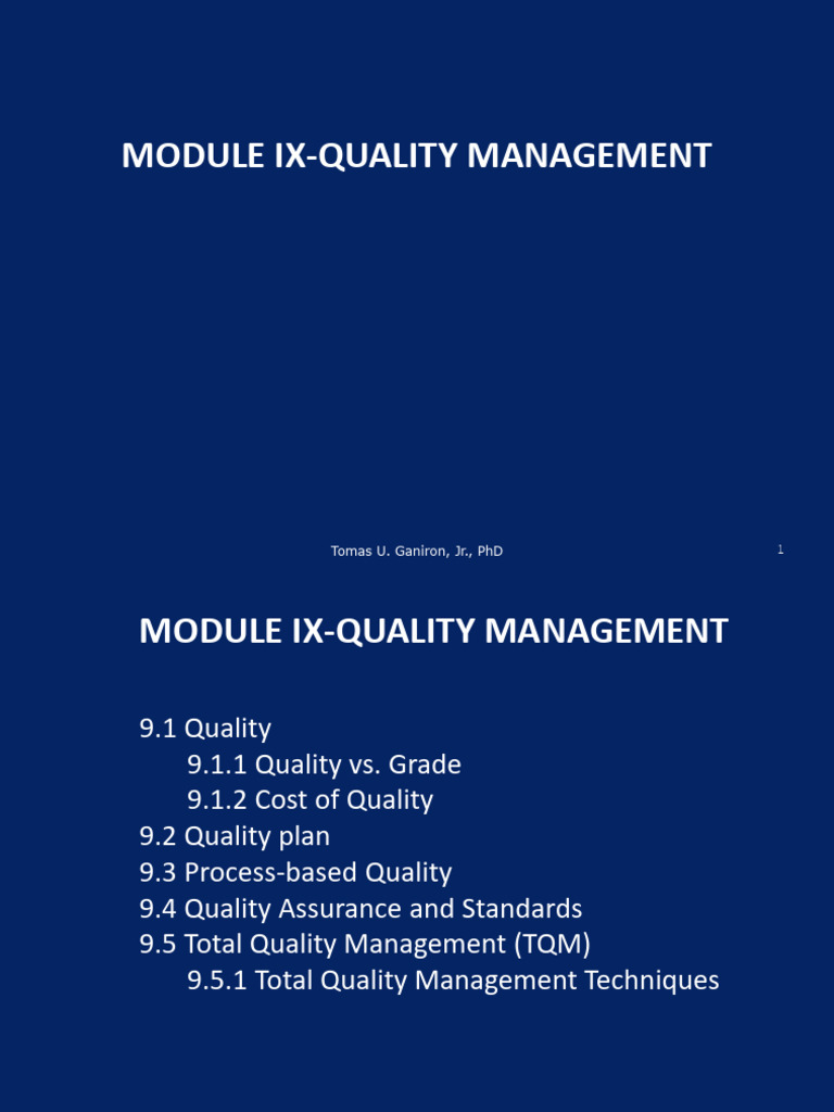 Module 9 Quality Management | PDF | Quality Assurance | Quality Management