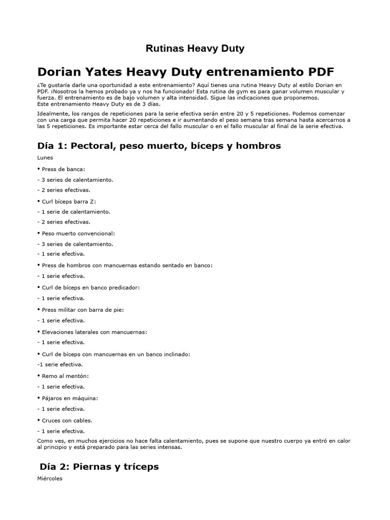 Rutina Heavy Duty de Mike Mentzer | PDF | Aptitud física ...
