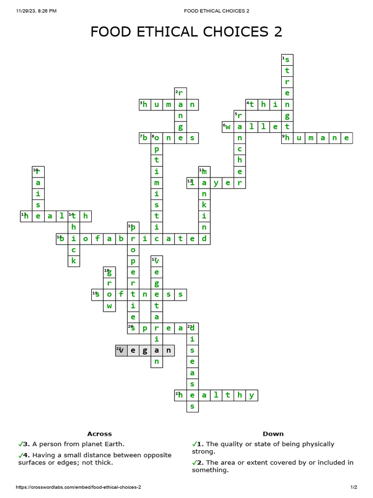 Food Ethical Choices Crossword Puzzle | PDF | Meat | Biology