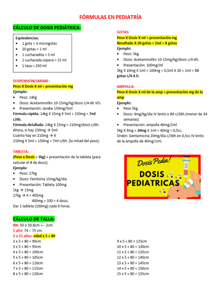 Cálculo de Dosis Pediátrica | PDF | Salud y bienestar