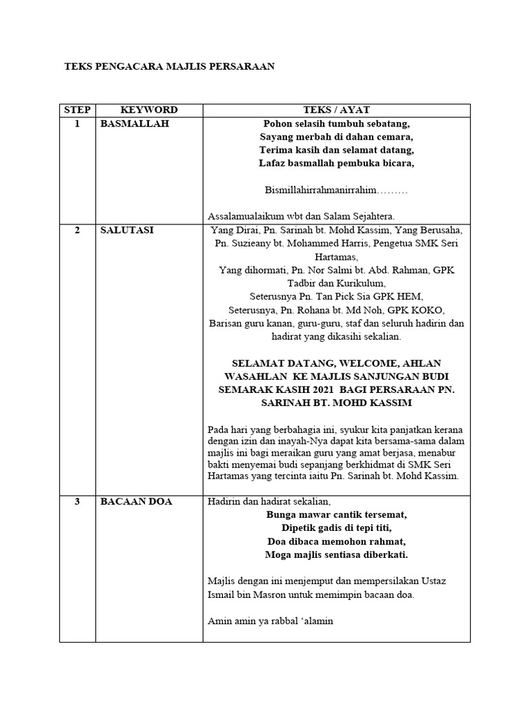 Teks Pengacara Majlis Semarak Budi Sanjungan Kasih | PDF