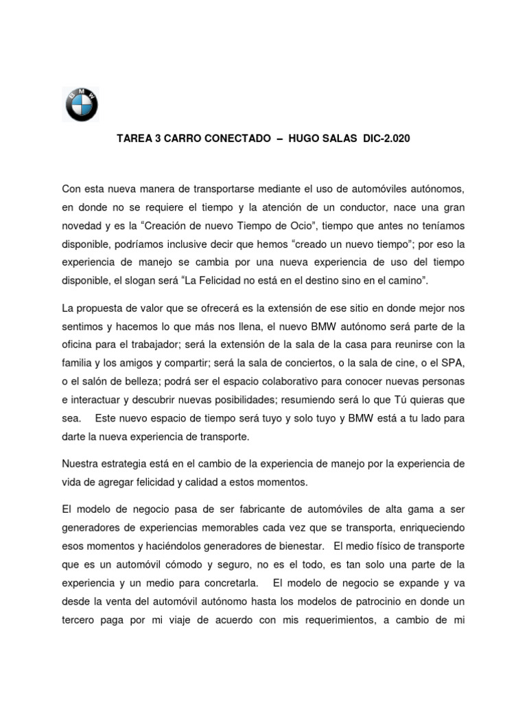 BMW: Experiencias en Automóviles Autónomos | PDF | Modelo de negocio