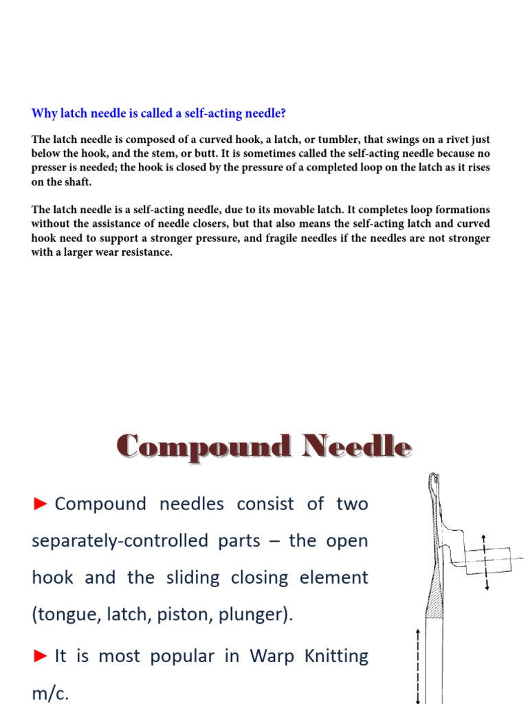 Latch vs Compound Needles Explained | PDF | Knitting | Needlework