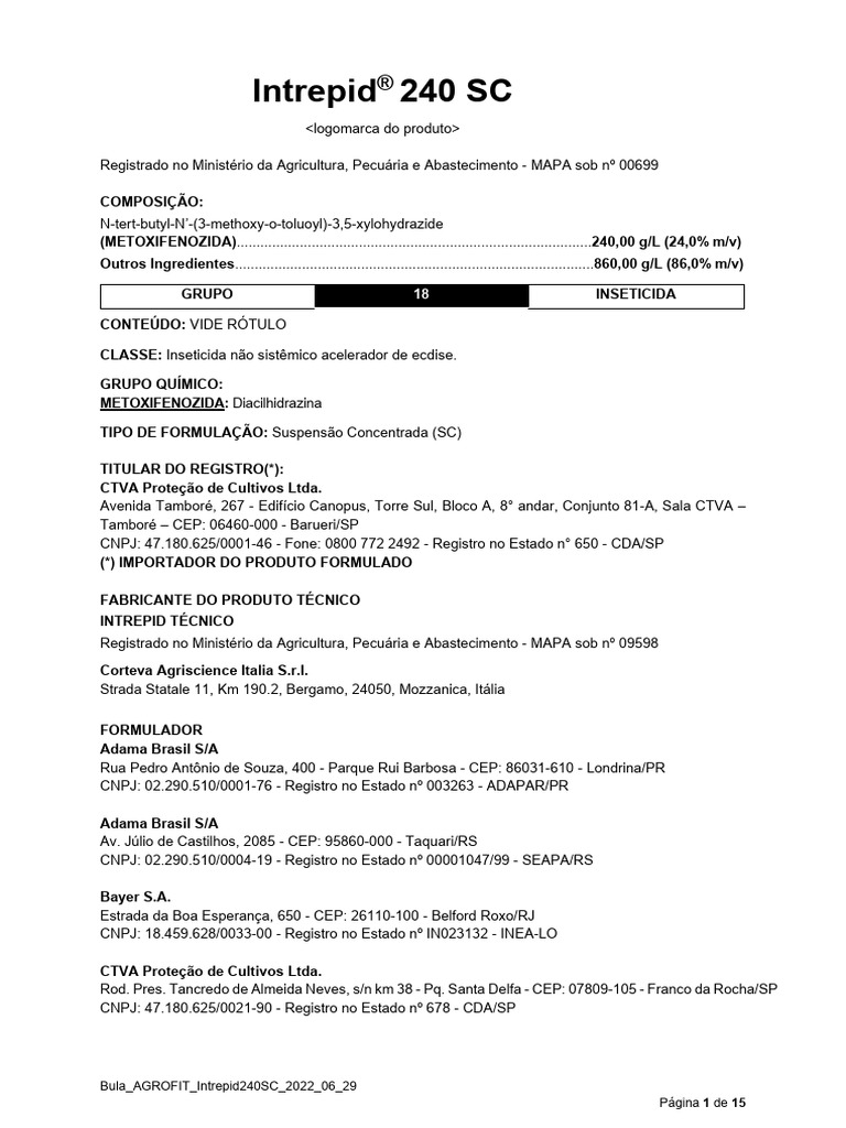 Bula Intrepid Corteva BR La v1 | PDF | Embalagem e rotulagem | Inseticida