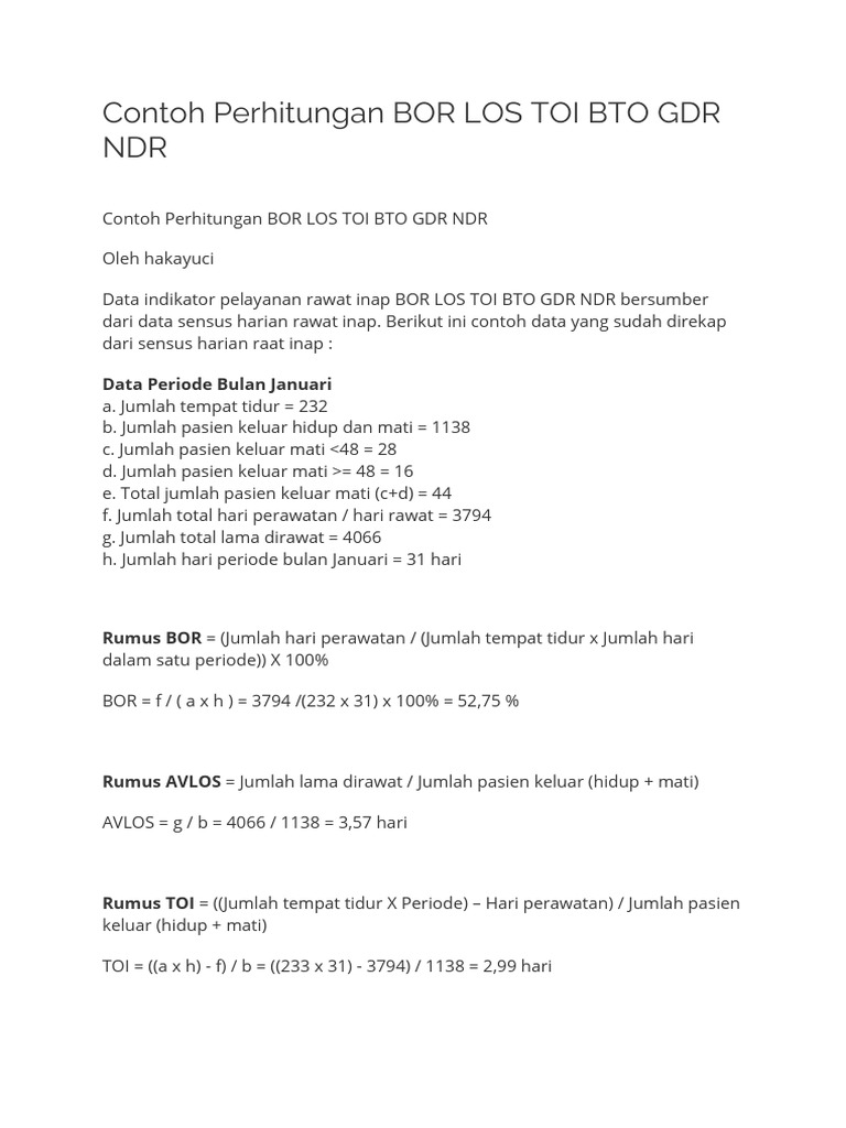 Contoh Perhitungan BOR LOS TOI BTO GDR NDR | PDF