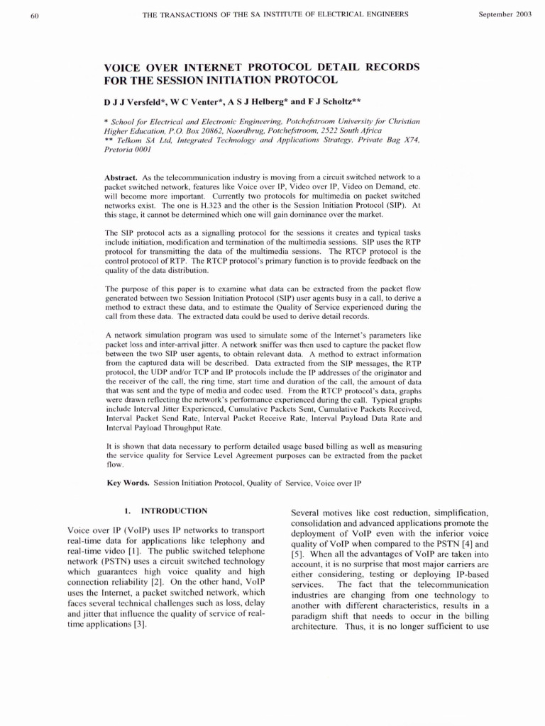 Voice Over Internet Protocol Detail Records For The Session Initiation Protocol | PDF | Session ...