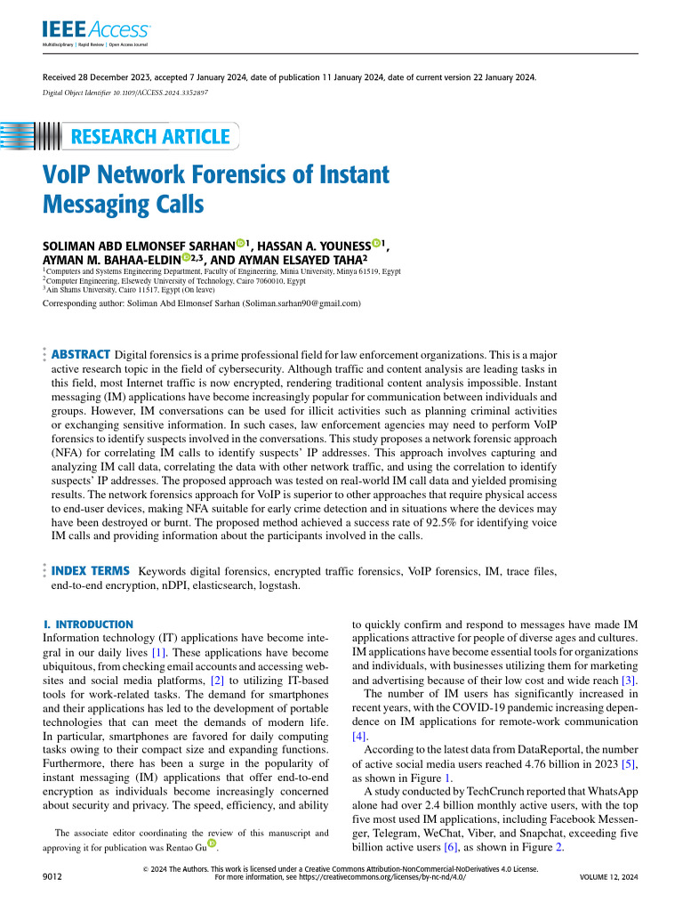 VoIP Network Forensics of Instant Messaging Calls | PDF | Computer ...