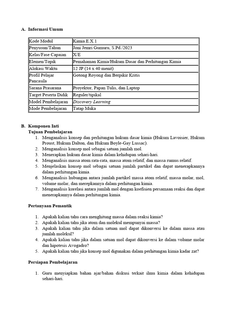 RPP Konsep Mol | PDF | Sains & Matematika