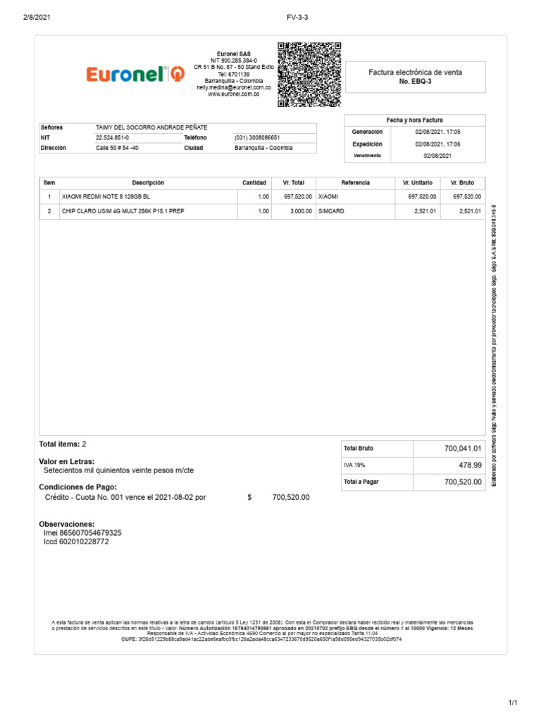 Factura Celular Luis | PDF