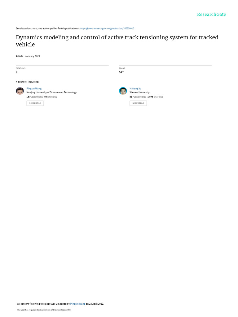 Dynamics Modeling and Control of Active Track Tensioning System For ...